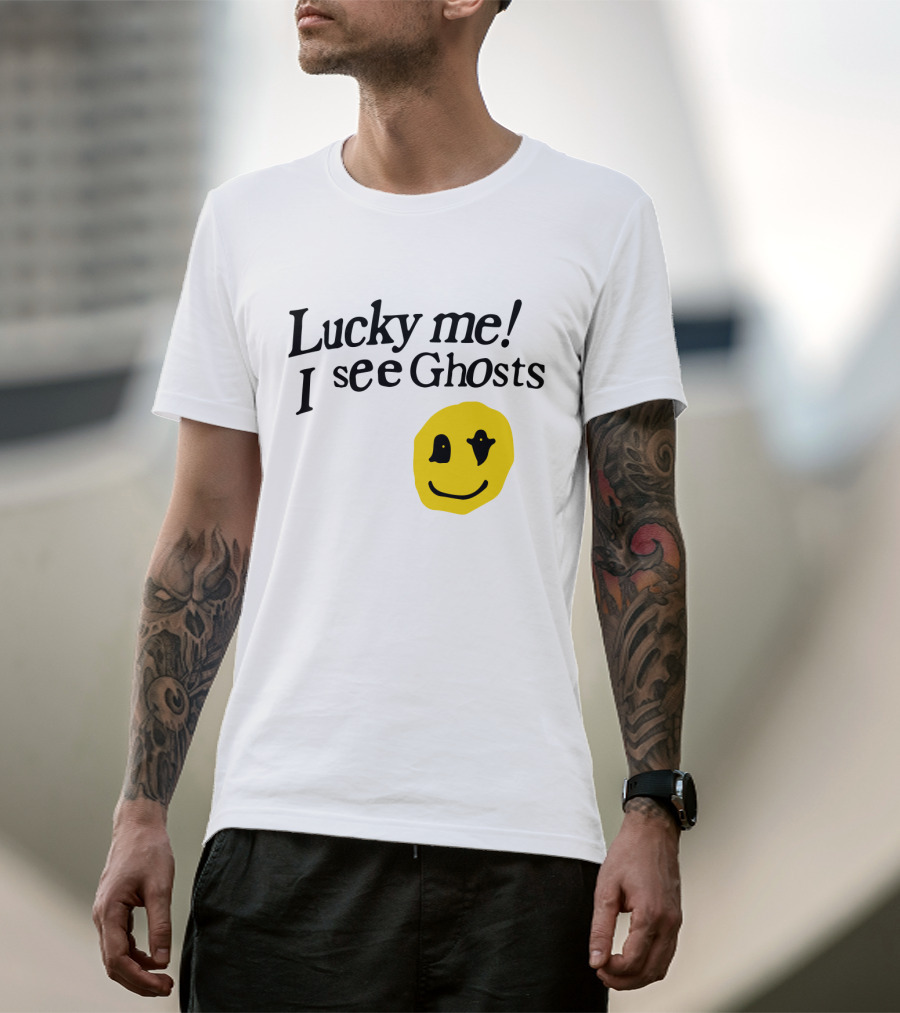 Lucky Me I See Ghosts Kids See Ghosts Merch Yellow Smiley Face T-Shirt