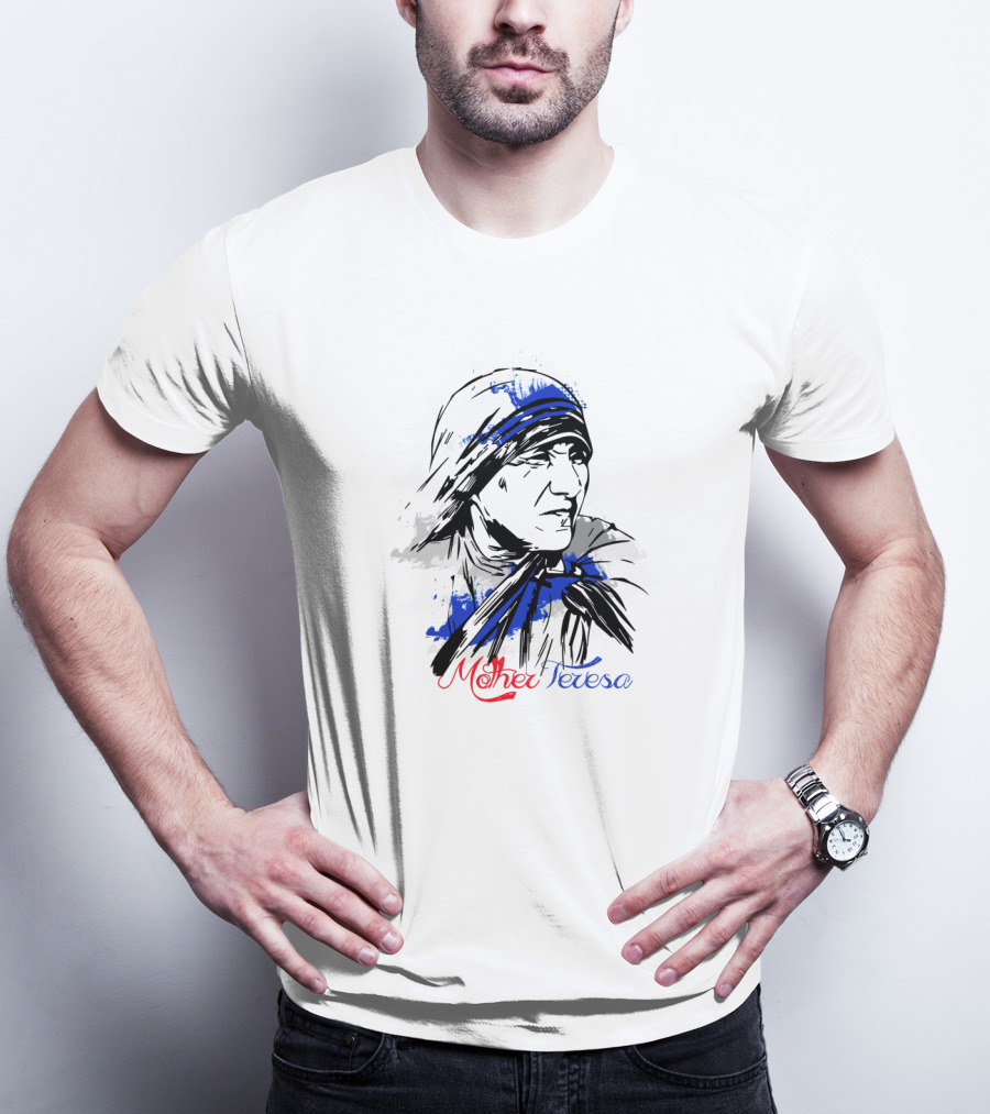 Mother Teresa Hand-Drawn Blue And Red Stylized T-Shirt