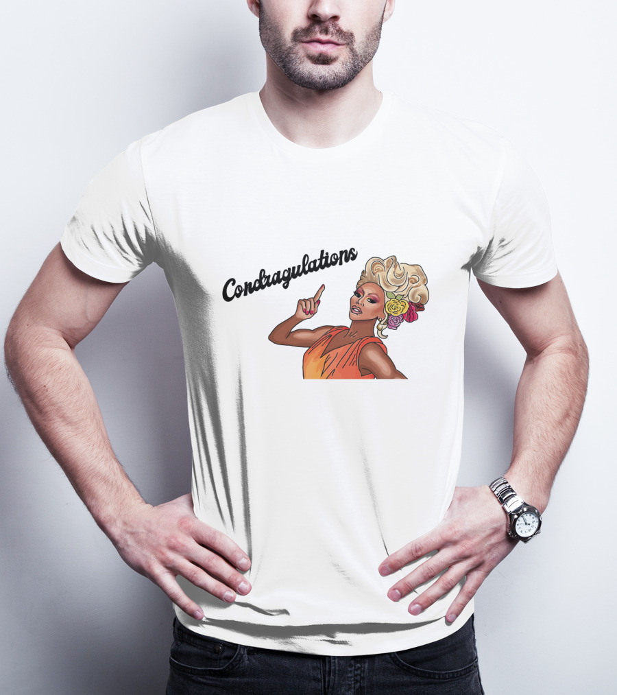 Condragulations Drag Queen Illustration With Flowers And Orange Dress T-Shirt