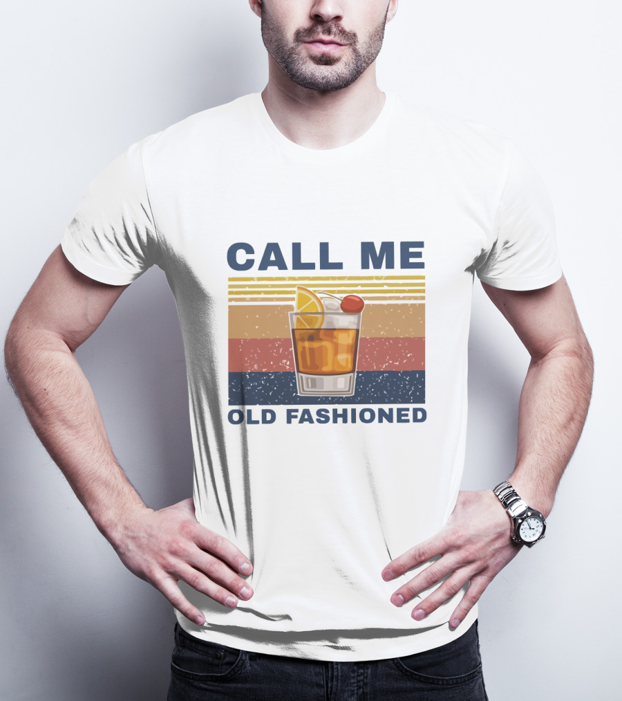 Call Me Old Fashioned Whiskey Cocktail Retro Stripes T-Shirt