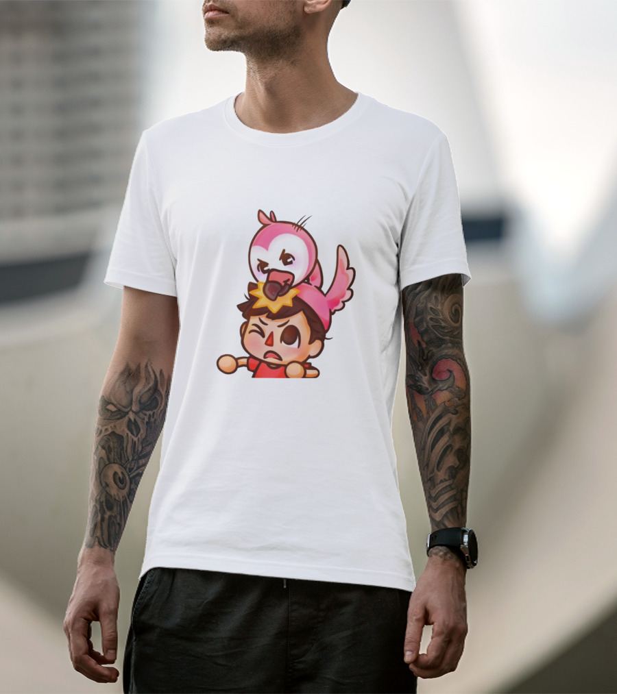 Youtooz Flamingo Angry Cartoon Character With Pink Bird Companion T-Shirt