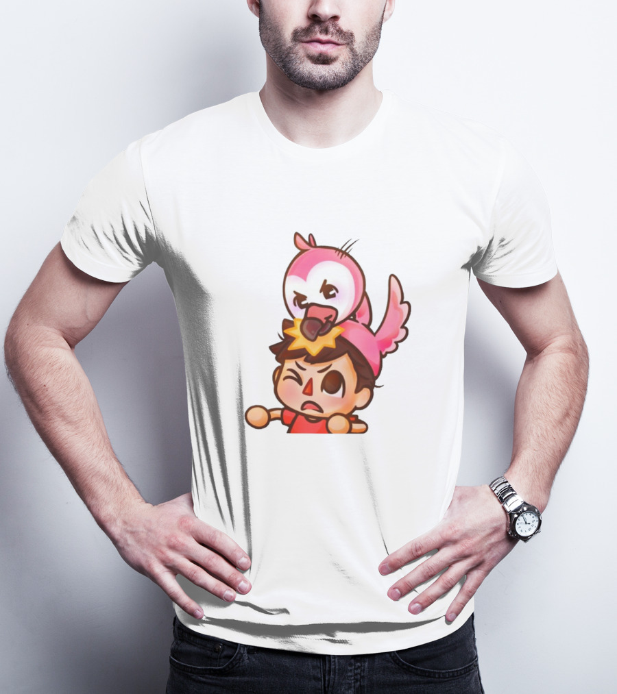 Youtooz Flamingo Angry Cartoon Character With Pink Bird Companion T-Shirt