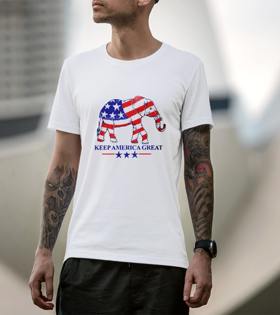 Keep America Great Patriotic Elephant Memorial Day Stars Stripes T-Shirt