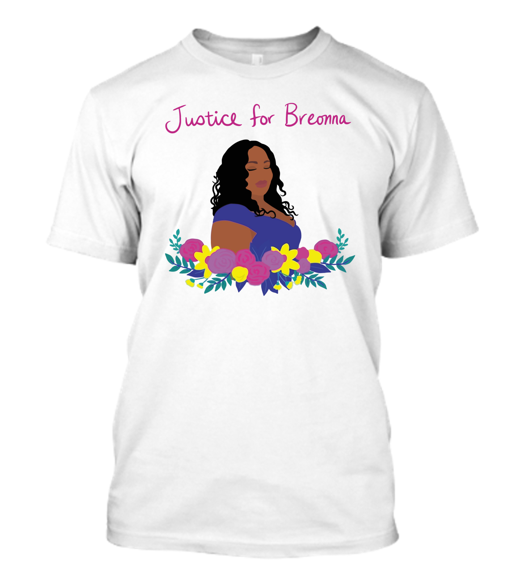 Justice For Breonna Floral Illustration With Woman In Blue Dress T-Shirt
