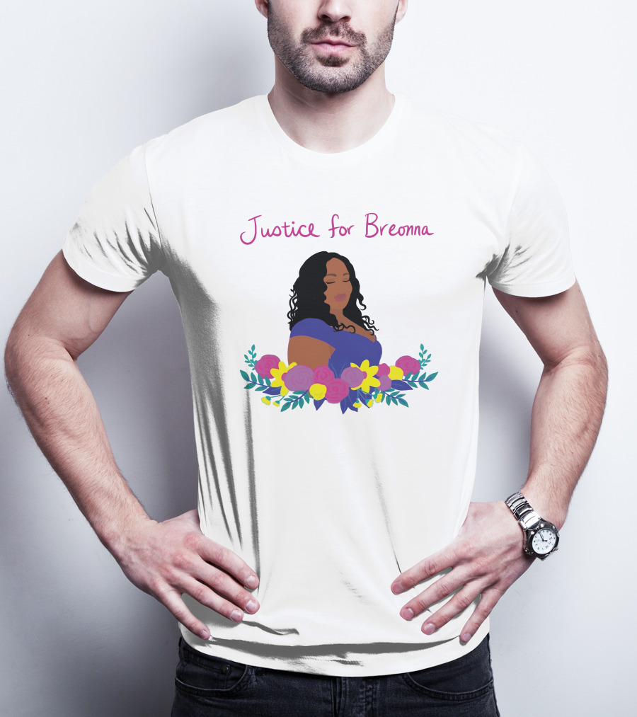 Justice For Breonna Floral Illustration With Woman In Blue Dress T-Shirt