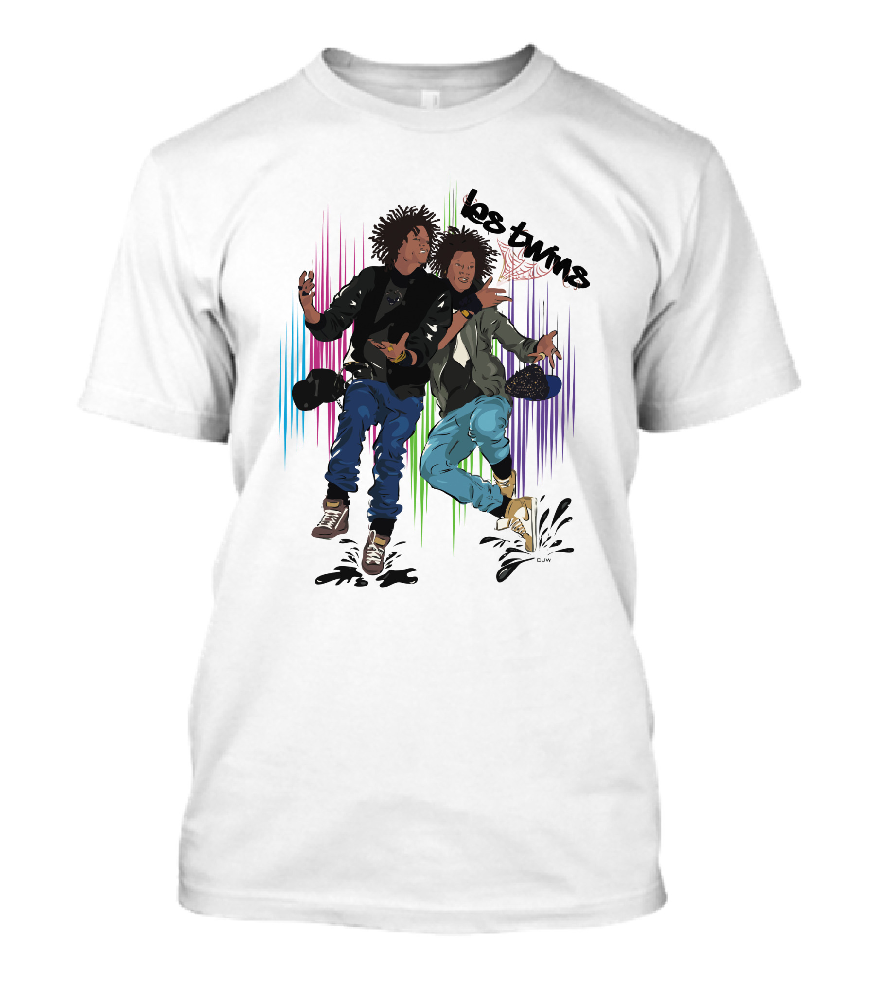 Los Twins Dancing Pose With Colorful Stripes T-Shirt