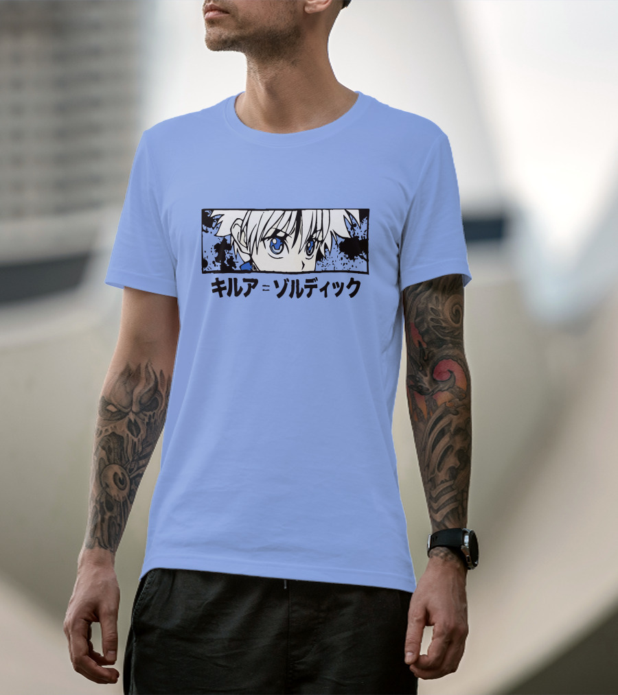 Killua Zoldyck Anime Portrait Blue Eyes Japanese Text Zumiez T-Shirt