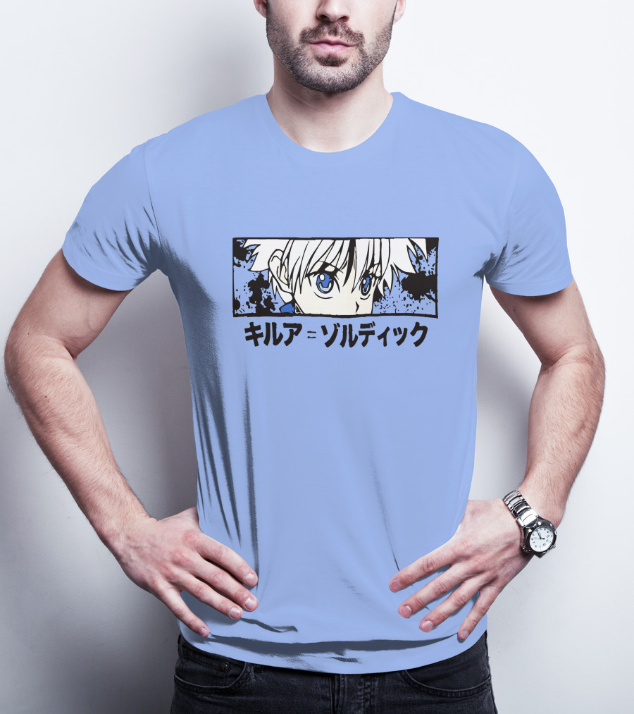 Killua Zoldyck Anime Portrait Blue Eyes Japanese Text Zumiez T-Shirt