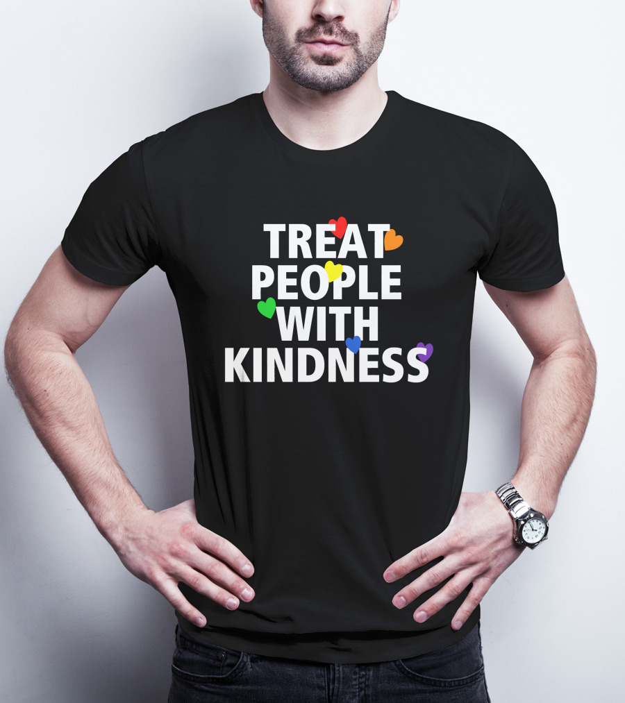 Treat People With Kindness Rainbow Hearts T-Shirt