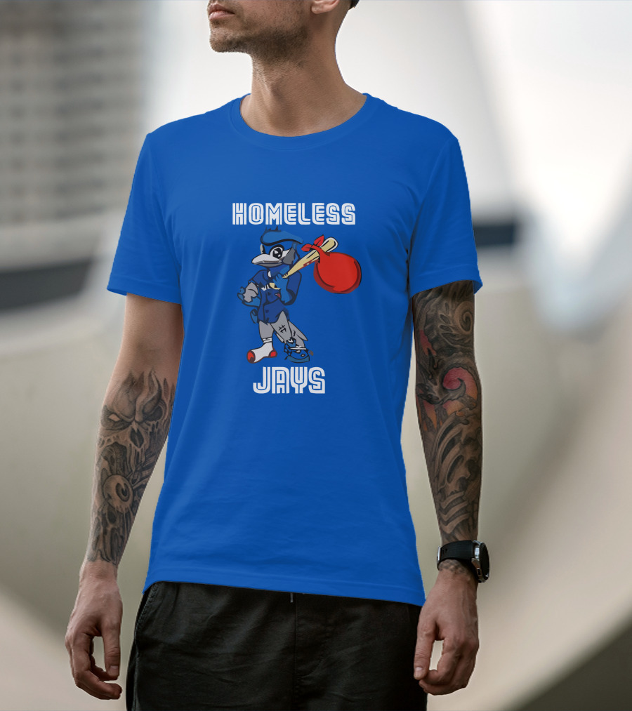 Homeless Jays Blue Character Holding Bag T-Shirt