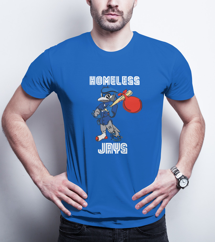 Homeless Jays Blue Character Holding Bag T-Shirt