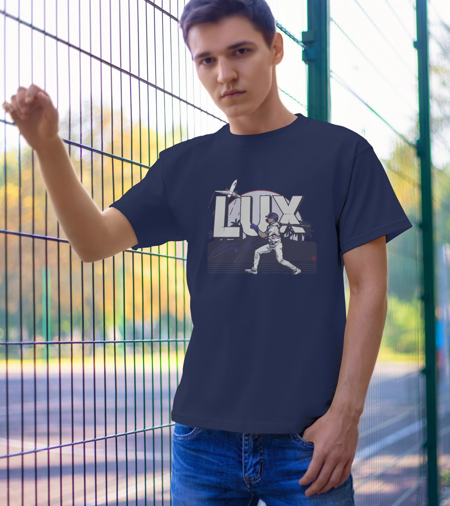 LUX Los Angeles Baseball Player With Plane And Palm Trees T-Shirt