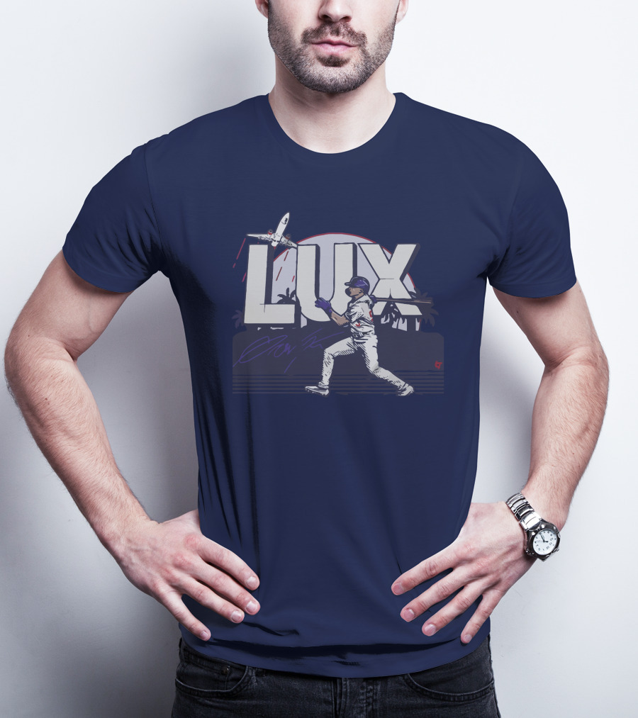 LUX Los Angeles Baseball Player With Plane And Palm Trees T-Shirt
