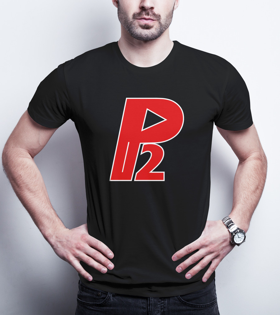 P2isthename Merch Bold Red P2 Logo With Play T-Shirt