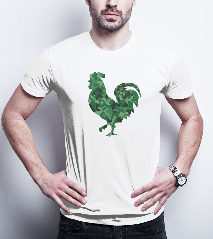 Chicken Camo Rooster Silhouette In Green Camouflage T-Shirt