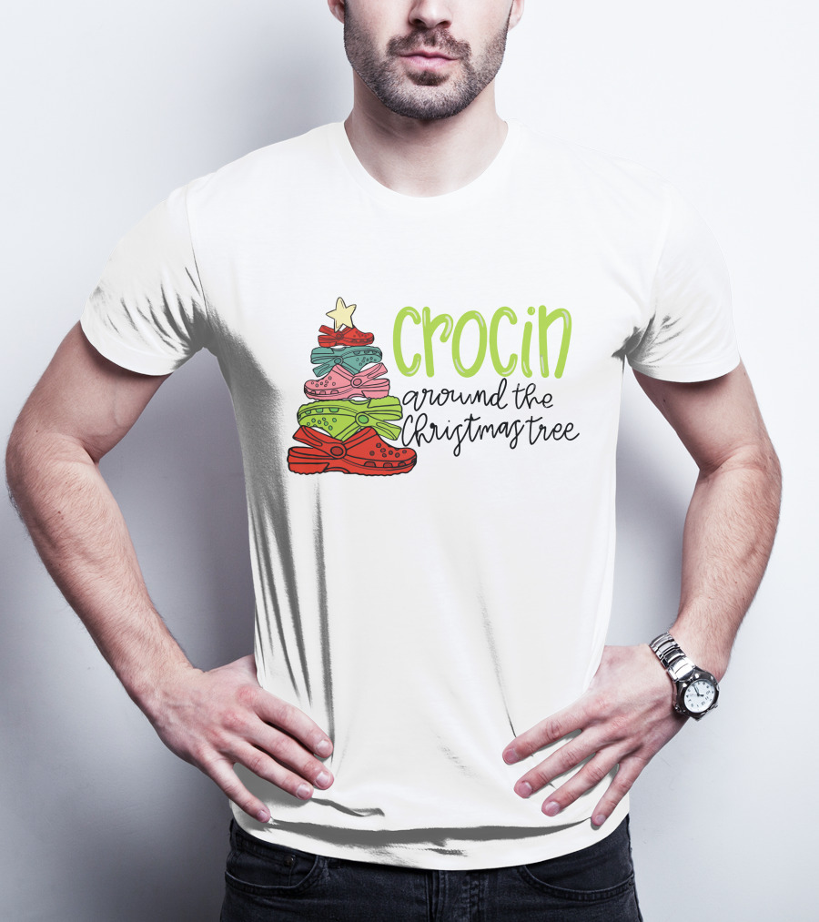 Crocin Around The Christmas Tree Stack Of Festive Shoes With Star T-Shirt