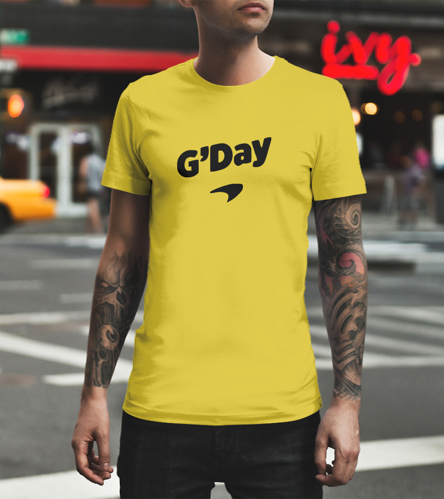 Daniel Ricciardo G'Day McLaren Logo Yellow Background T-Shirt