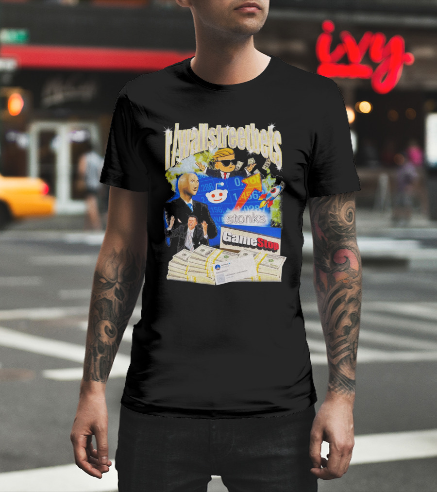 R/wallstreetbets Stonks GameStop Rocket Money Memes T-Shirt