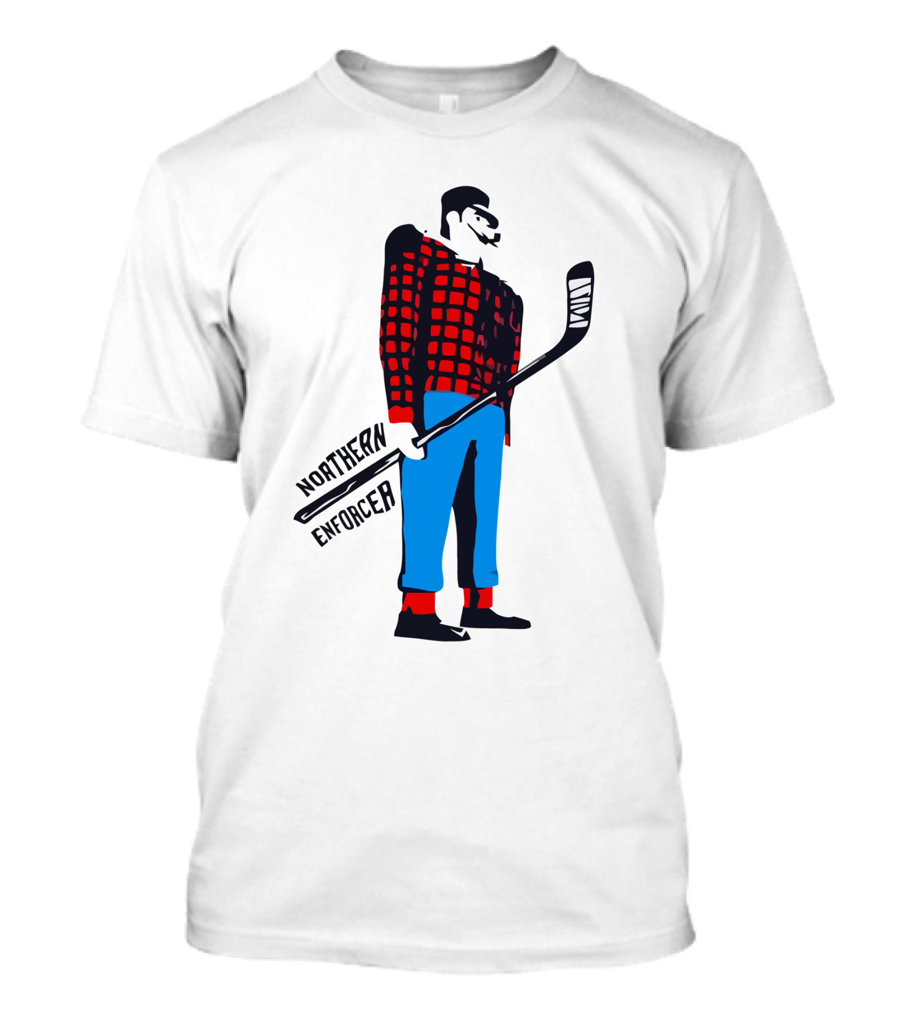 Northern Enforcer Hockey Plaid Lumberjack Player With Stick T-Shirt
