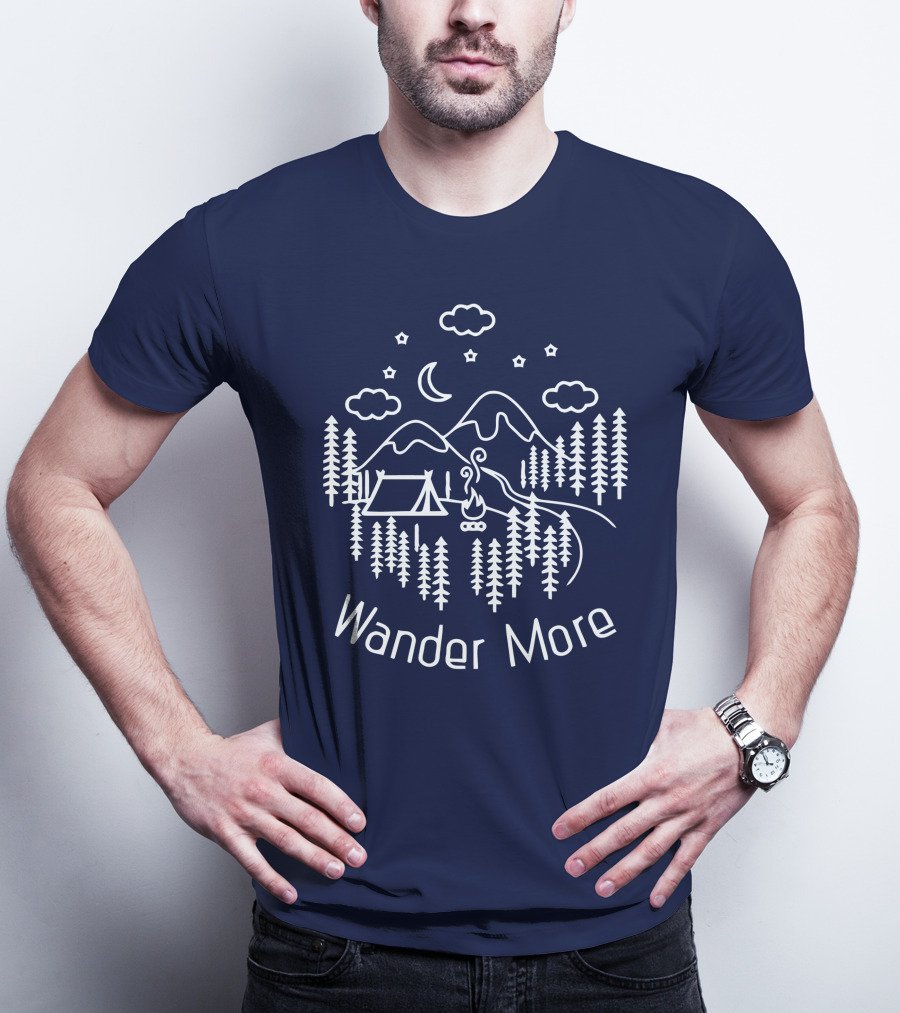 Wander More Camping Hiking Mountain Adventure Night Sky T-Shirt