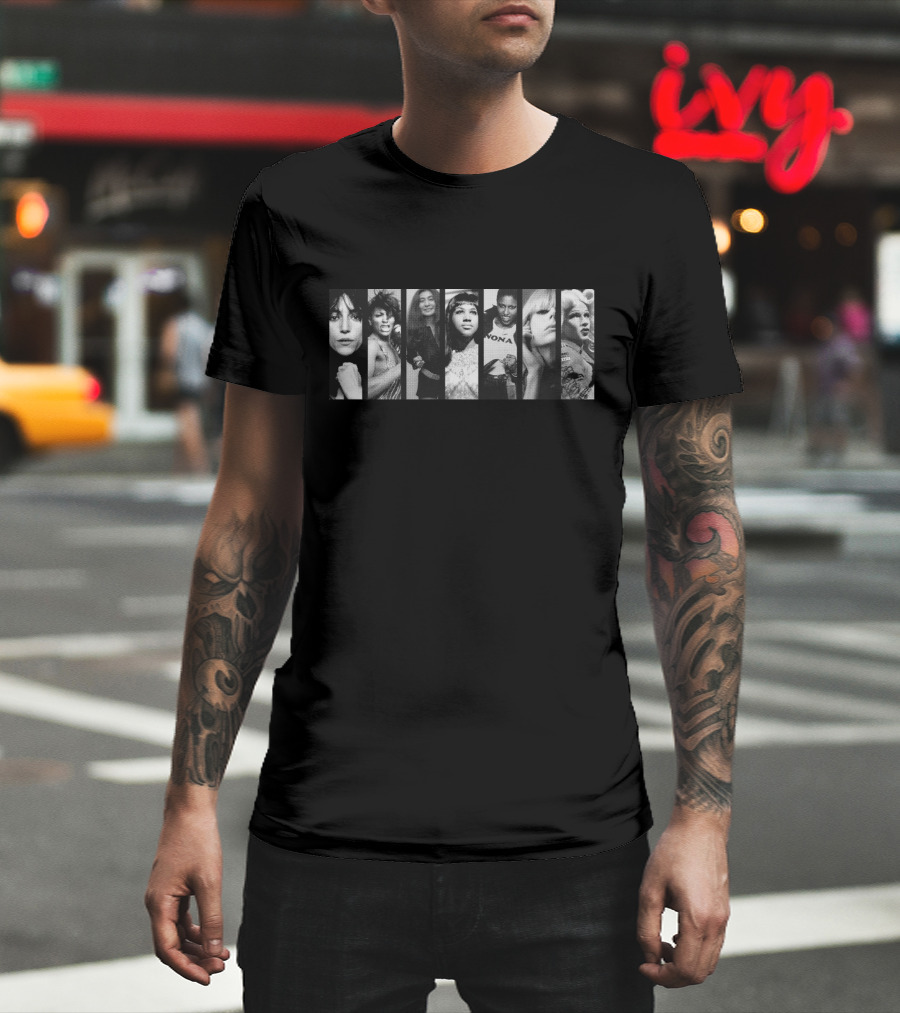 Midnight Radio Iconic Female Artists Black And White Montage T-Shirt