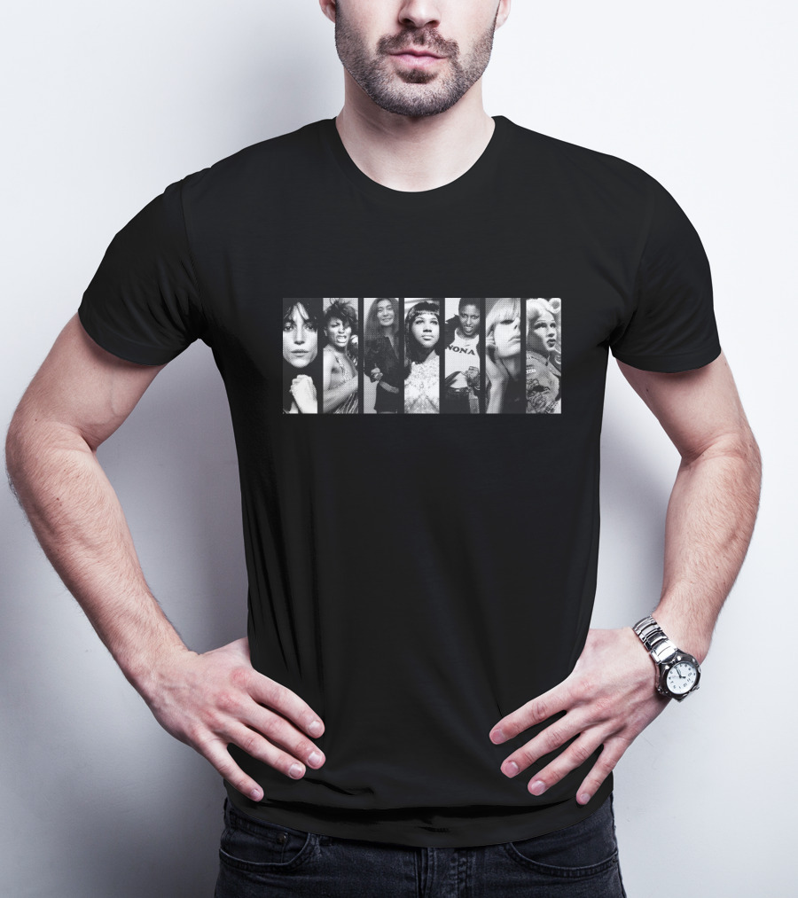 Midnight Radio Iconic Female Artists Black And White Montage T-Shirt