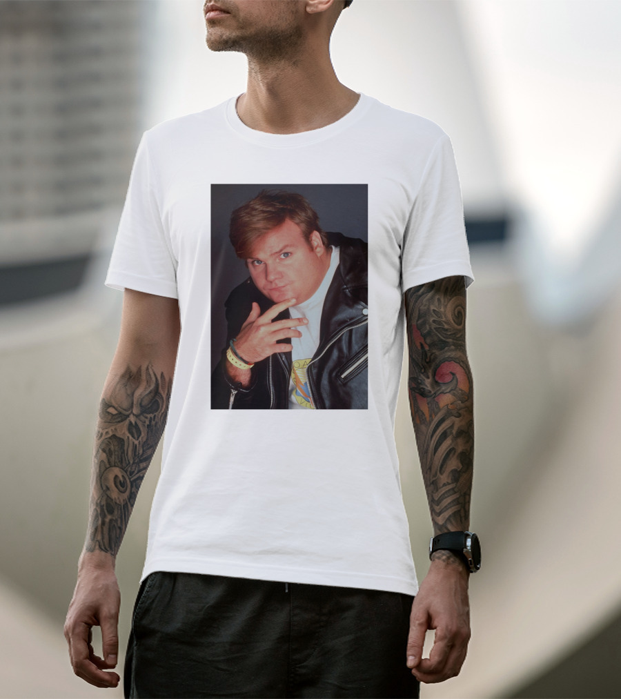 Kid Cudi Chris Farley Style Leather Jacket White Shirt Bracelet 90s Fashion T-Shirt