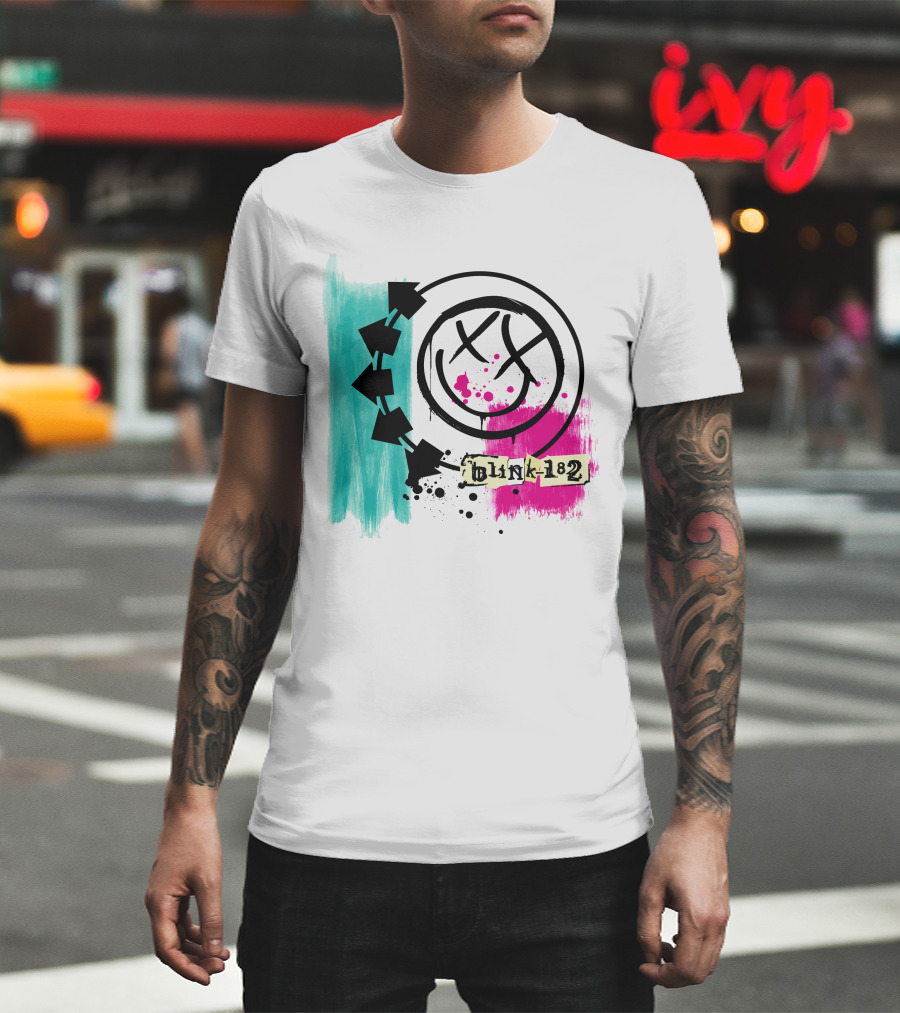 Jack And Sally Blink 182 I Miss You Smile Logo Paint Splatter T-Shirt