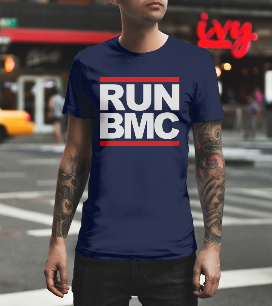 RUN BMC Bold White Text With Red Bars T-Shirt