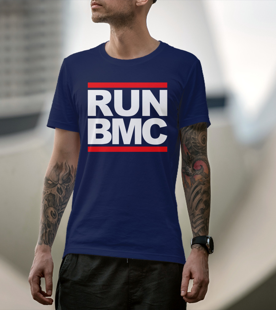 RUN BMC Bold White Text With Red Bars T-Shirt