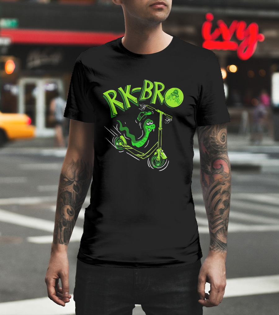 RK Bro Cartoon Snake On Scooter With Green Graphics T-Shirt