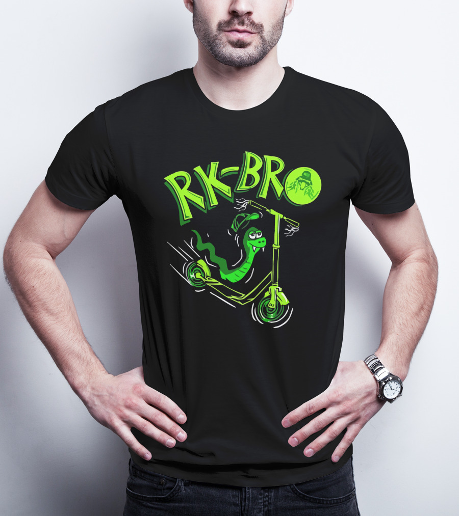 RK Bro Cartoon Snake On Scooter With Green Graphics T-Shirt