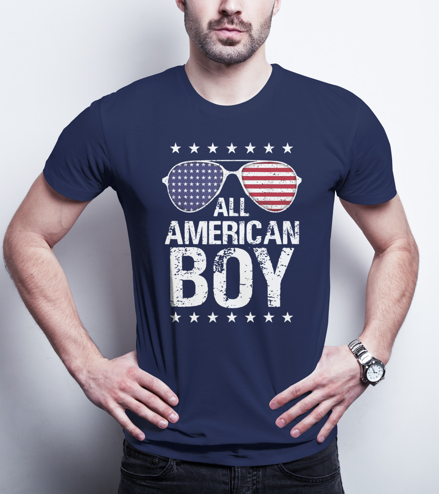All American Boy Patriotic Sunglasses Stars Flag Fourth Of July T-Shirt