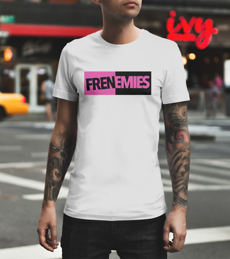 Frenemies Bold Pink Black Split Merch Shop T-Shirt