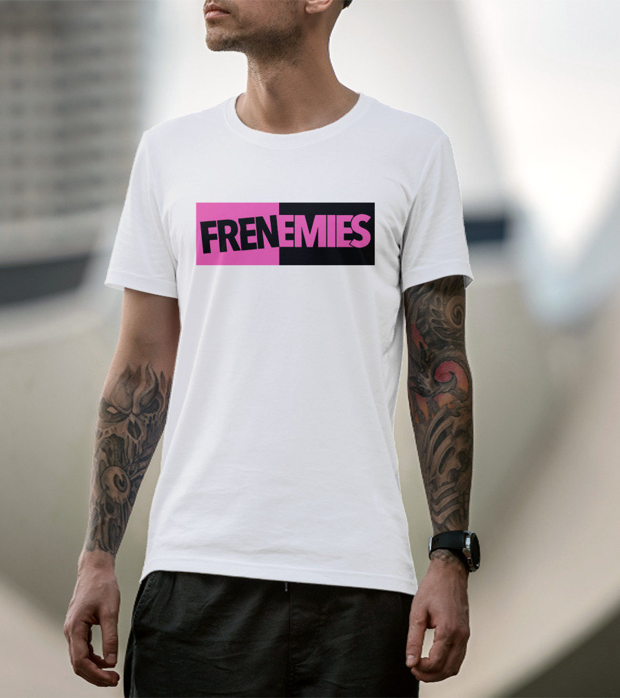 Frenemies Bold Pink Black Split Merch Shop T-Shirt