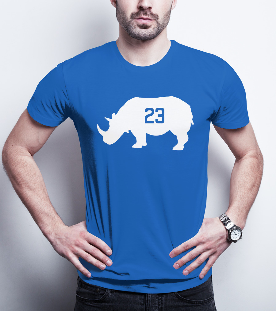 23 Rhino Silhouette Blue Background T-Shirt