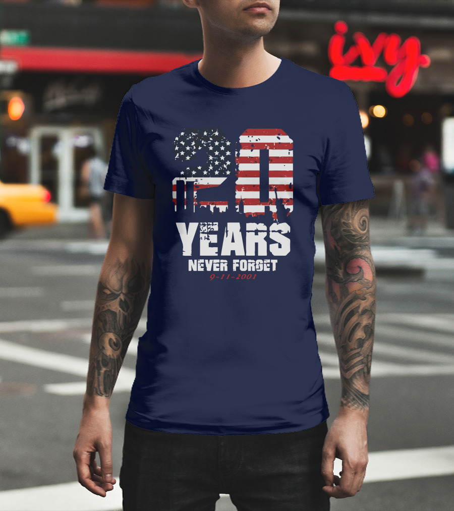 20 Years Never Forget 9-11-2001 American Flag T-Shirt