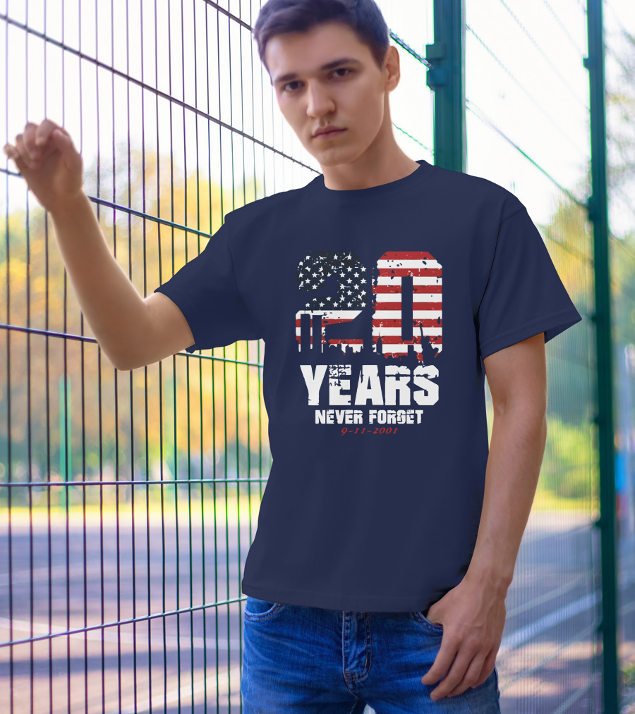 20 Years Never Forget 9-11-2001 American Flag T-Shirt
