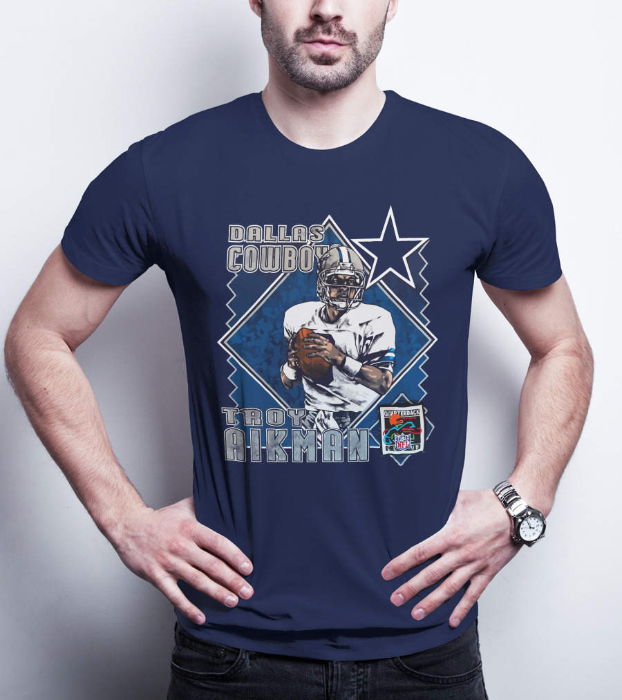 Dallas Cowboys Troy Aikman NFL Vintage Quarterback Star Nutmeg T-Shirt