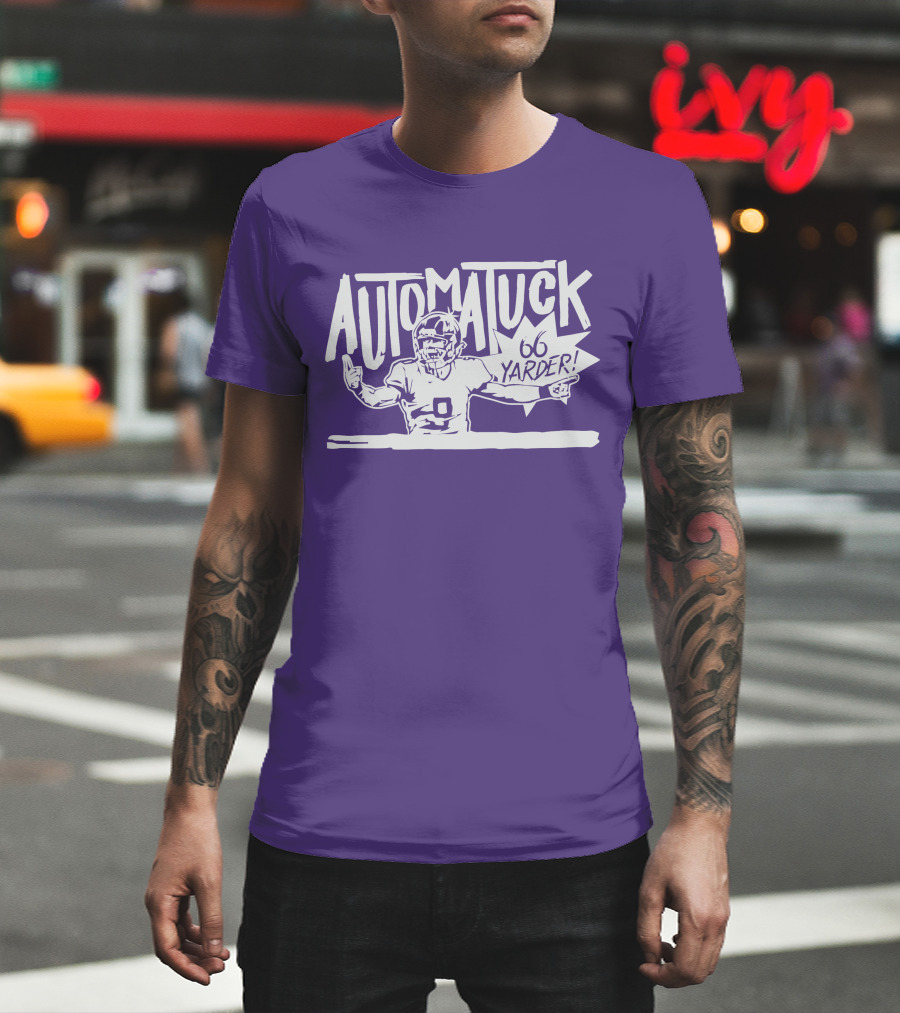 Automatuck 66 Yarder Football Player Purple Background T-Shirt