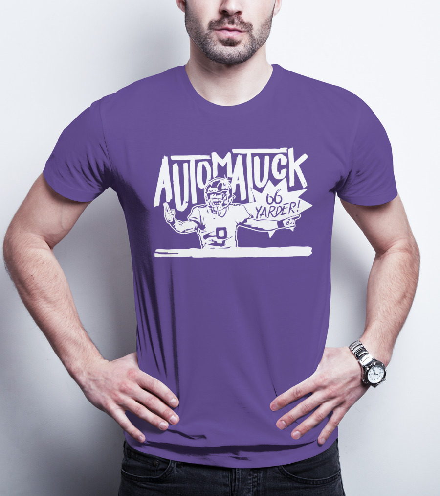 Automatuck 66 Yarder Football Player Purple Background T-Shirt