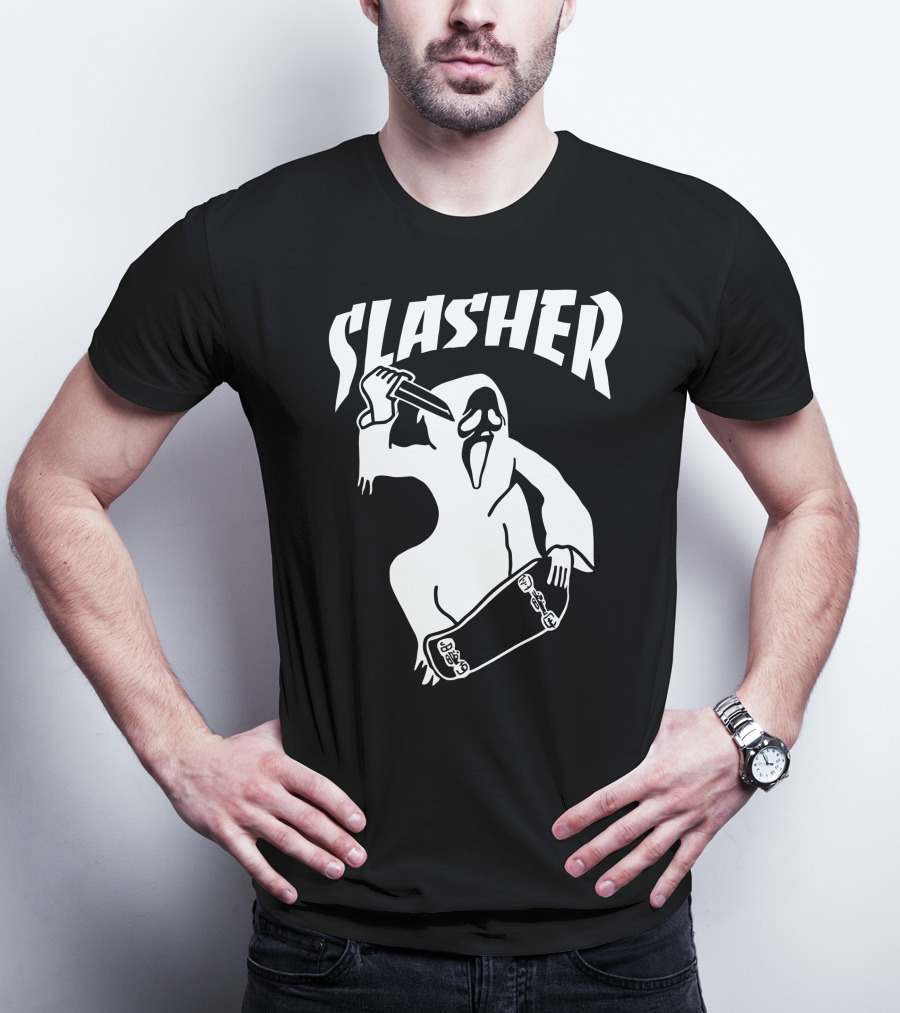 Slasher Skateboard Ghost Mask Knife T-Shirt