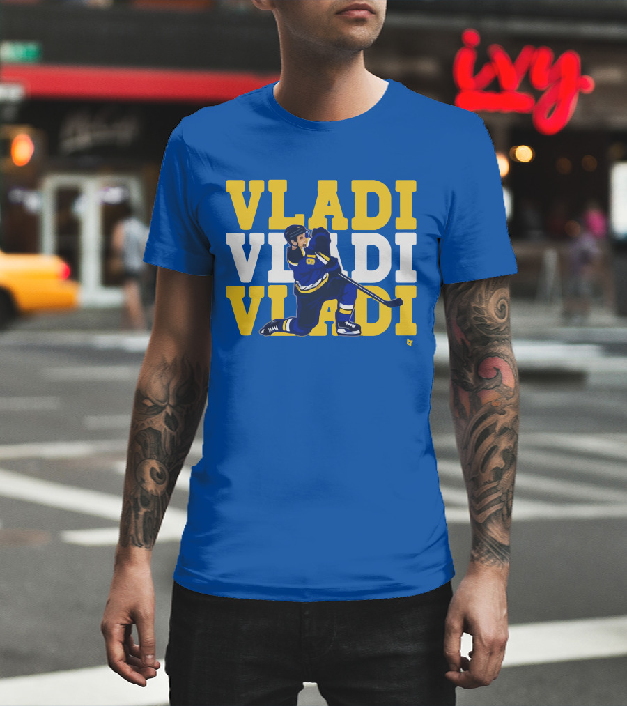 VLADI Chant Hockey Player In Blue And Yellow With Number 91 T-Shirt