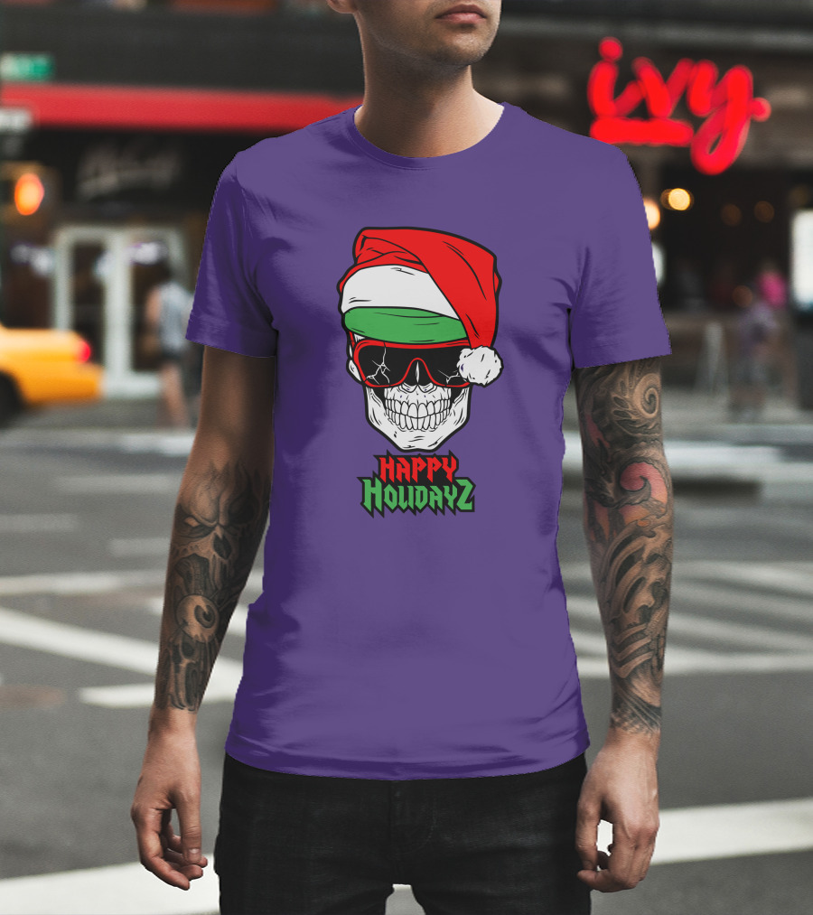 Matt Cardona Happy Holidayz Skull Santa Hat T-Shirt
