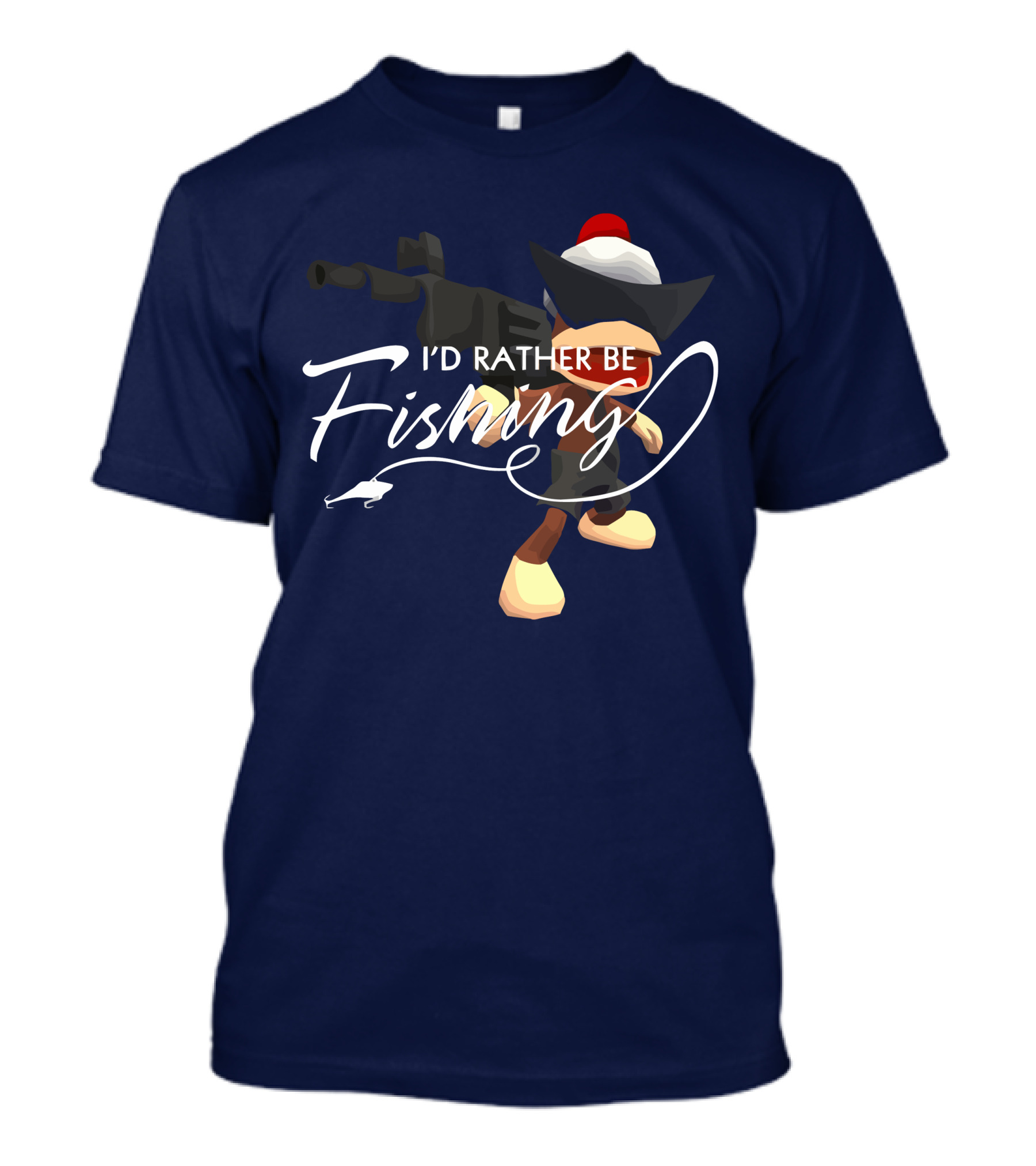 I'd Rather Be Fishing Video Game Character With Rod And Hat T-Shirt