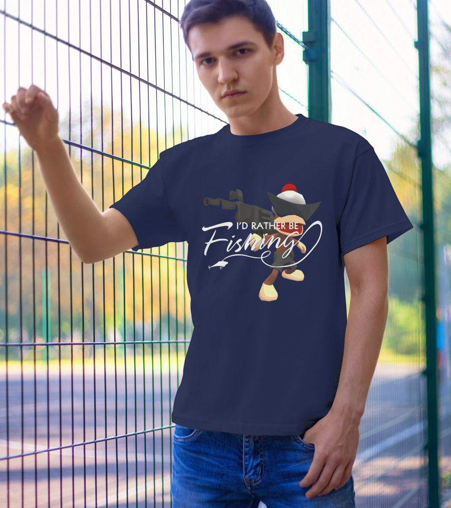 I'd Rather Be Fishing Video Game Character With Rod And Hat T-Shirt