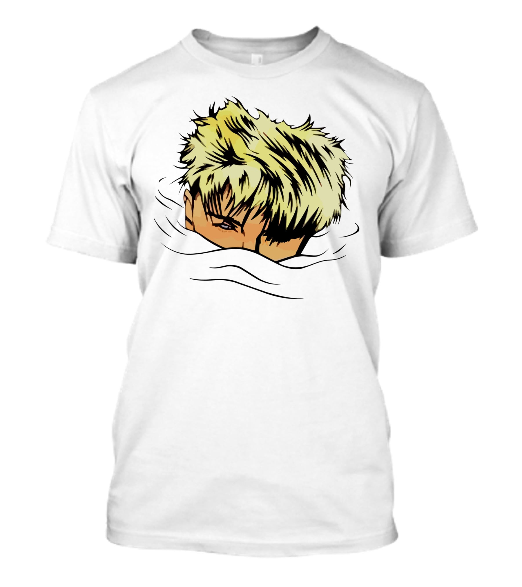 The Devil Wore Anime Character With Blond Spiky Hair Peeking Above Water T-Shirt