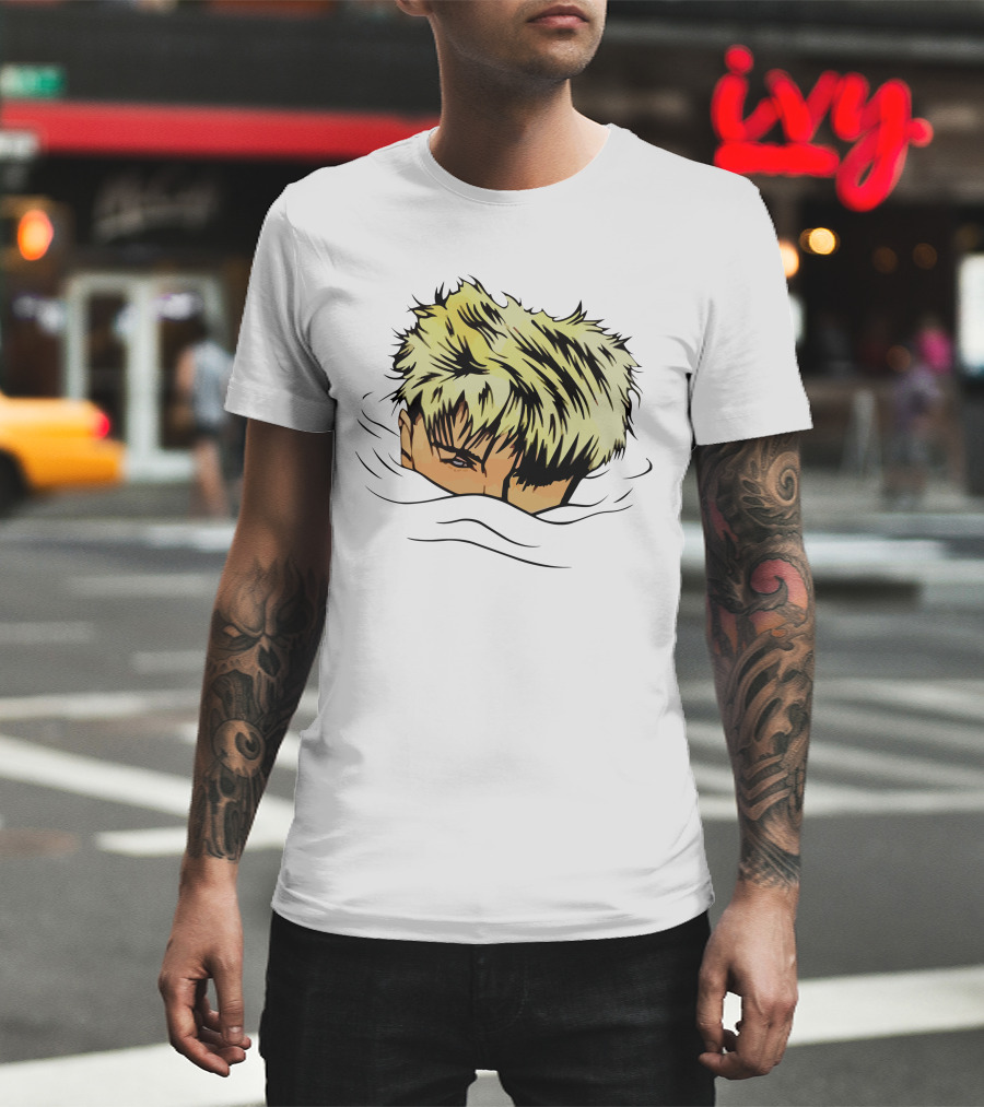 The Devil Wore Anime Character With Blond Spiky Hair Peeking Above Water T-Shirt