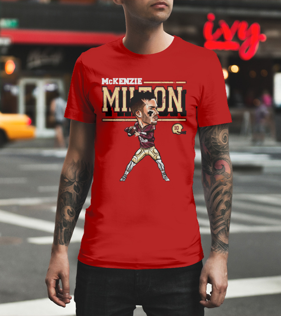 MCKENZIE MILTON FOOTBALL PLAYER CARTOON WITH HELMET NUMBER 10 T-Shirt