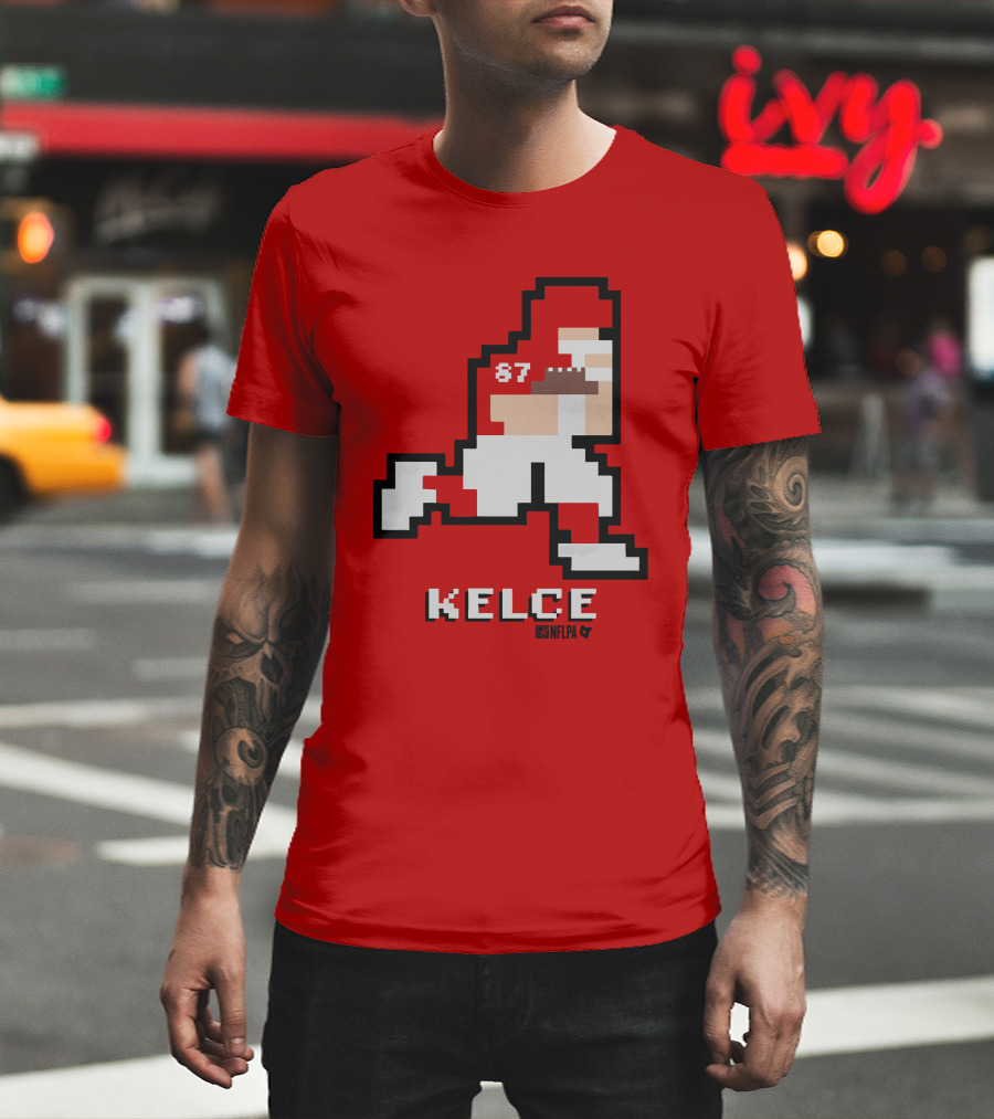 Kelce 87 NFLPA 8 Bit Retro Football Red T-Shirt